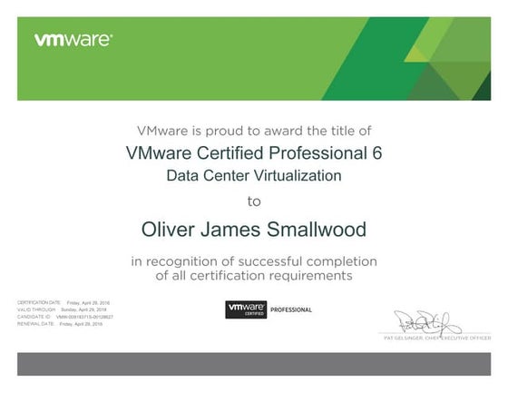 VMware Certified Professional 6 - Data Center Virtualization certificate (2) | PPT