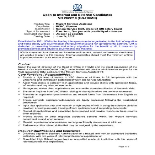 Migrant Services Assistant Pdf