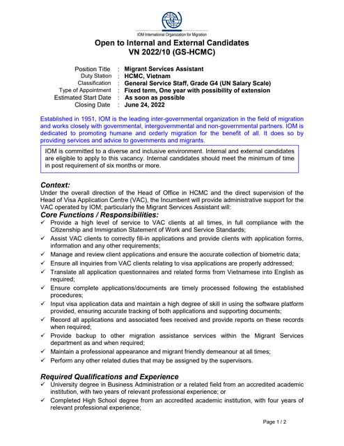 Migrant Services Assistant Pdf