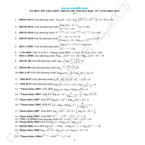 [Vnmath.com] pt-bpt-hpt-mu-logarit-dh-2002-2011 | PDF