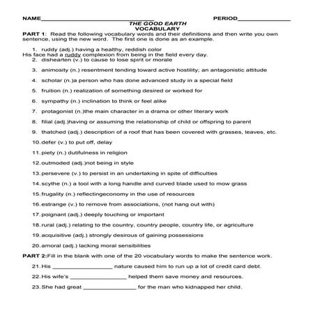 Vocab for the good earth | DOCX