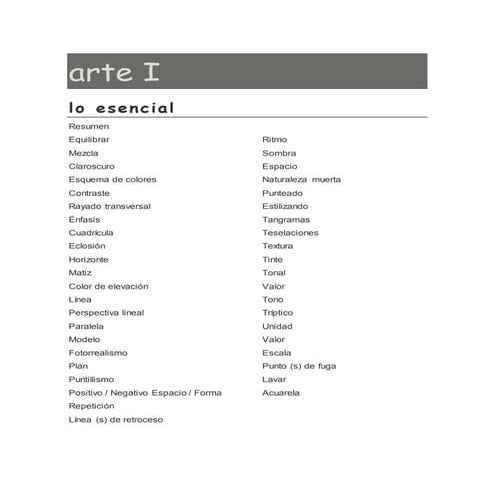 Vocabulario Arte De Palabras Un Vocabulario Especializado Sobre La