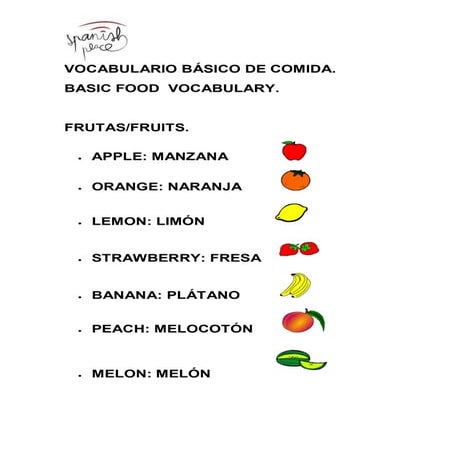 Vocabulario básico de comida/Basic vocabulary of food. | PDF