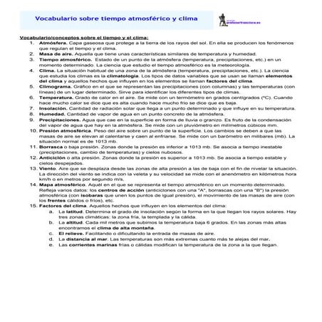 Vocabulario de tiempo y clima | PDF