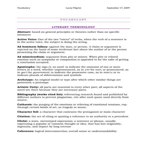 Examination vocabulary-literature | PDF