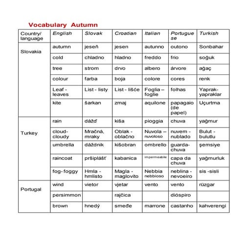 Vocabulary autumn | PDF