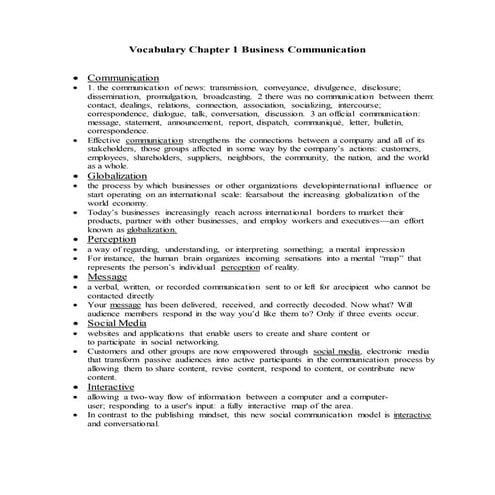 Vocabulary chapter 1 business communication | PDF