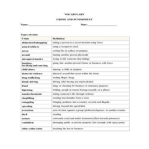 Vocabulary crime and punishment | DOCX