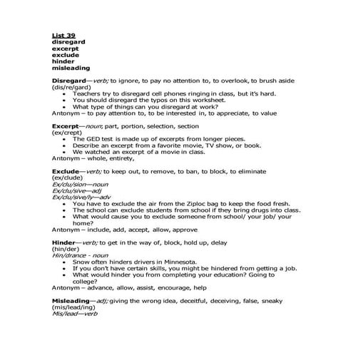 Vocabulary Exercises For List 13 Vocabulary Exercises For List 13