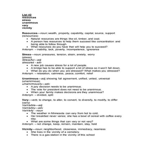 Vocabulary exercises for list 42 | DOCX