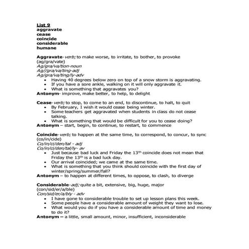 Vocabulary exercises for list 9 | PDF