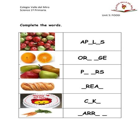 Vocabulary food unit 5 | PDF