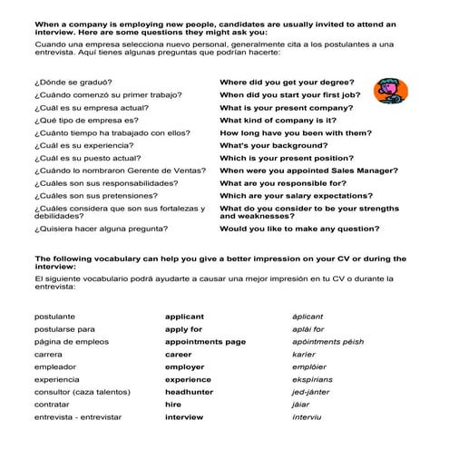 Vocabulary for a job interview | PDF