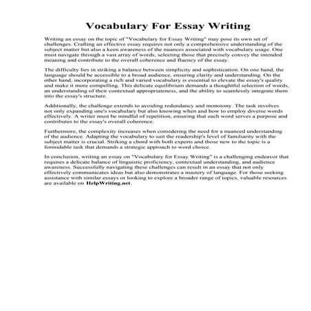 Vocabulary For Essay Writing. Vocabulary for Writing Essays | PDF