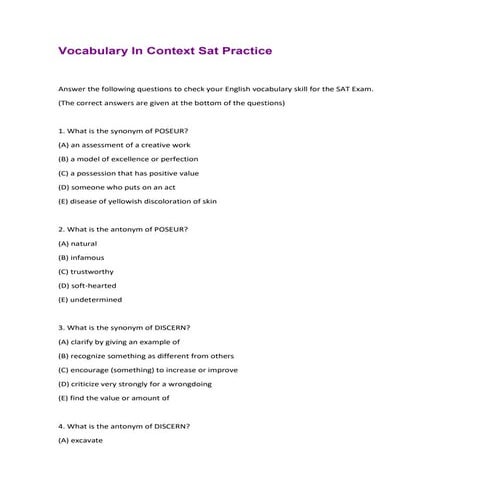 Vocabulary In Context Sat Practice | PDF