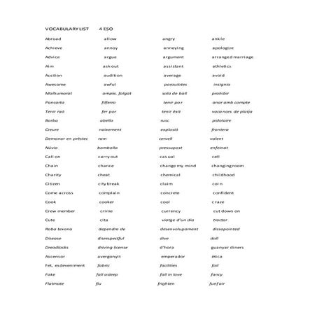 Vocabulary list 4 eso | DOCX