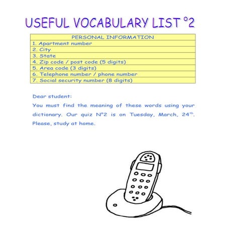Vocabulary list n° 2 1st grade | DOC