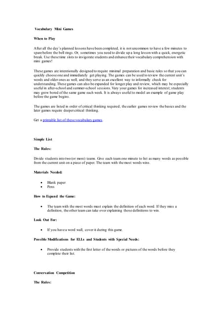 Vocabulary Activities and Games.ppt