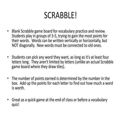 Vocabulary practicescrabblegameboard | PPT