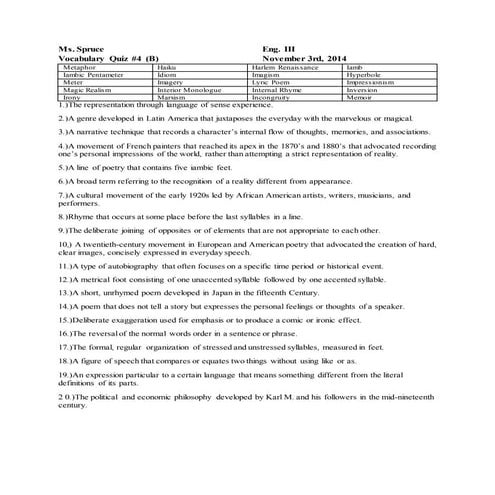 Vocabulary quiz 4 b | PDF