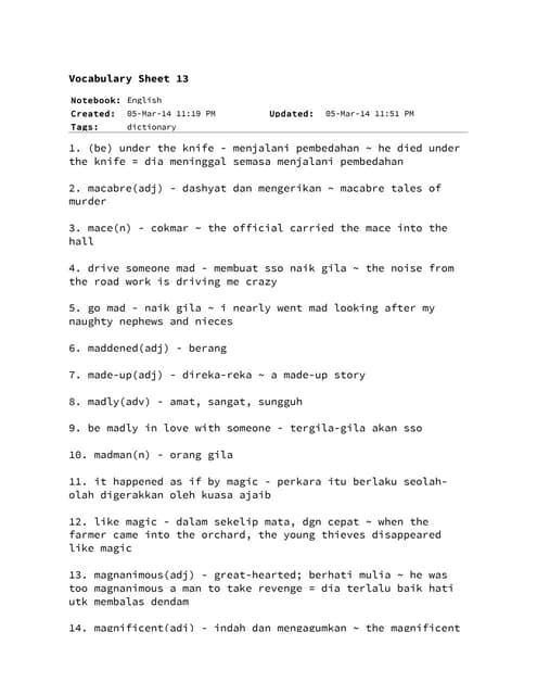 Vocabulary sheet 7 | PDF