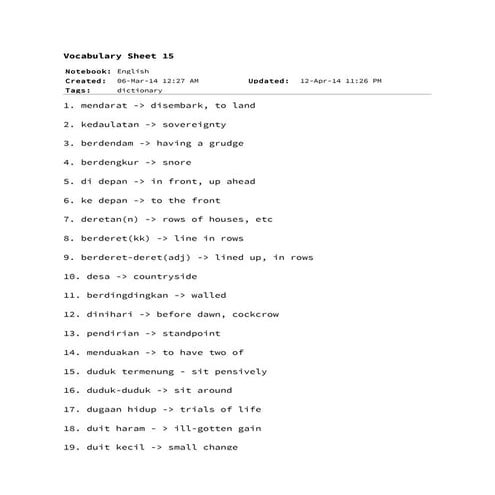 Vocabulary sheet 15 | PDF