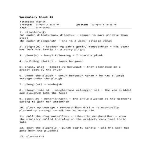 Vocabulary sheet 16 | PDF