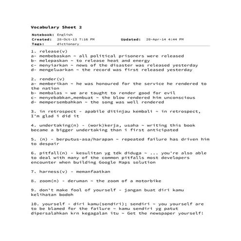 Vocabulary sheet 15 | PDF