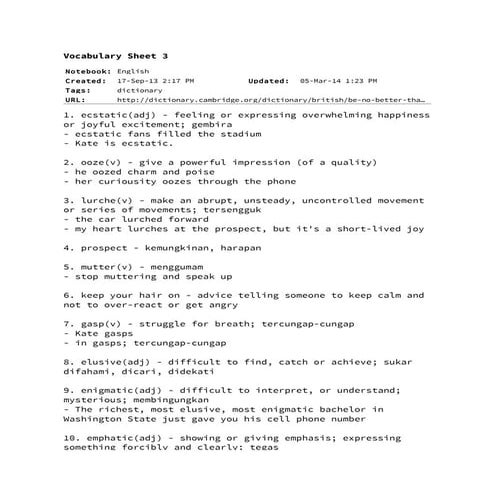 Vocabulary sheet 3 | PDF