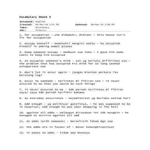 Vocabulary sheet 5 | PDF