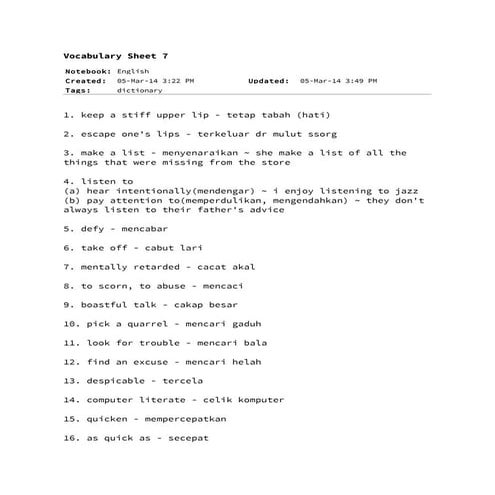 Vocabulary sheet 7 | PDF