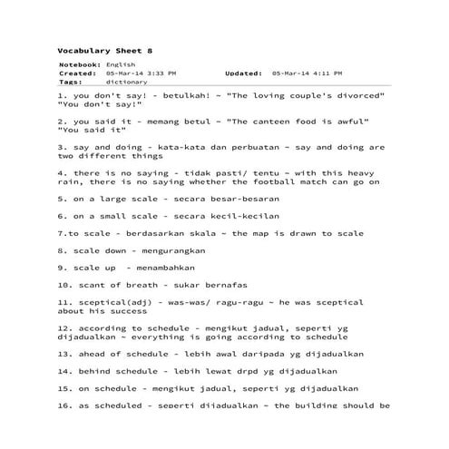 Vocabulary sheet 8 | PDF