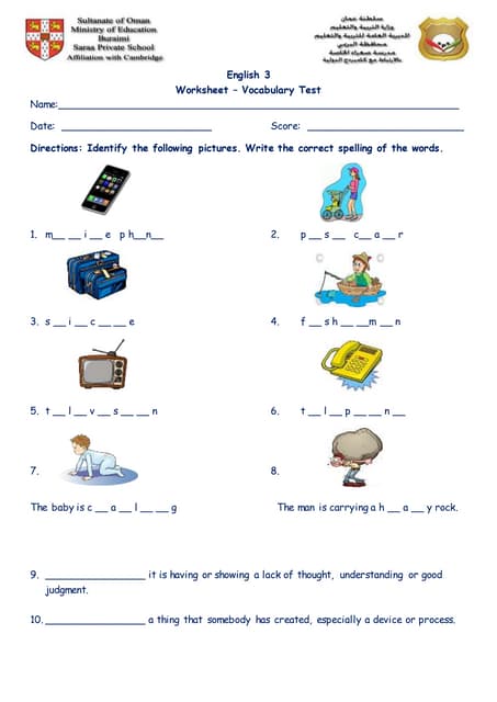 English 3 - Vocabulary test 3 | DOCX