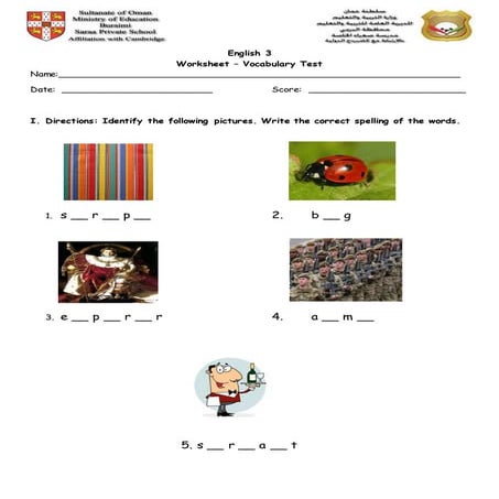 English 3 - Vocabulary test 4 | DOCX