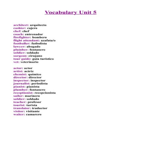 Vocabulary unit 5 | PDF