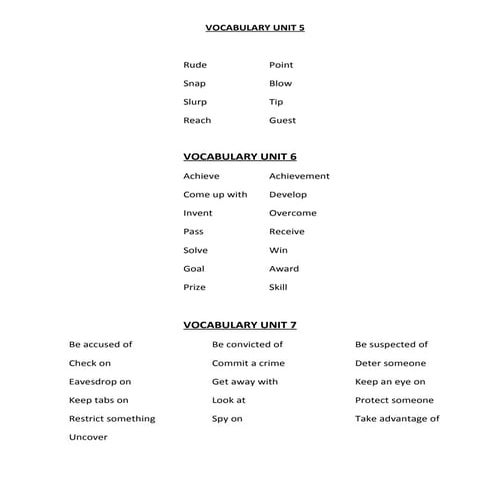 Vocabulary unit 5,6,7 | DOC
