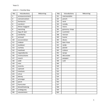 Vocab year 5 | DOCX