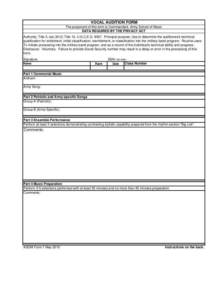 Vocal Audition Form Vocal Audition Form