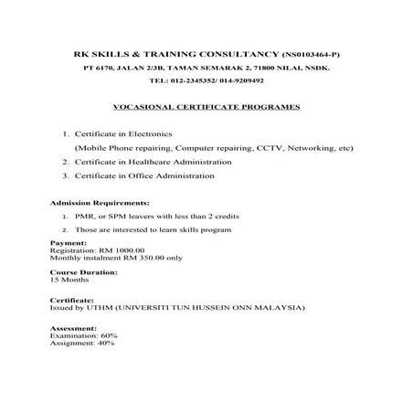 Vocasional certificate programe | DOC