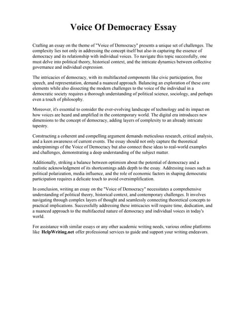 Importance Of Democracy Essay. Hartwick College | PDF