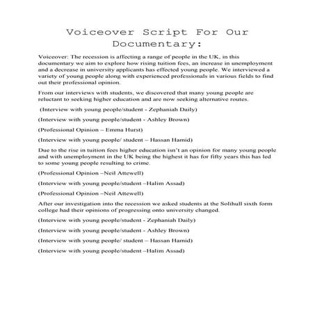 Voiceover script for our documentary | DOCX