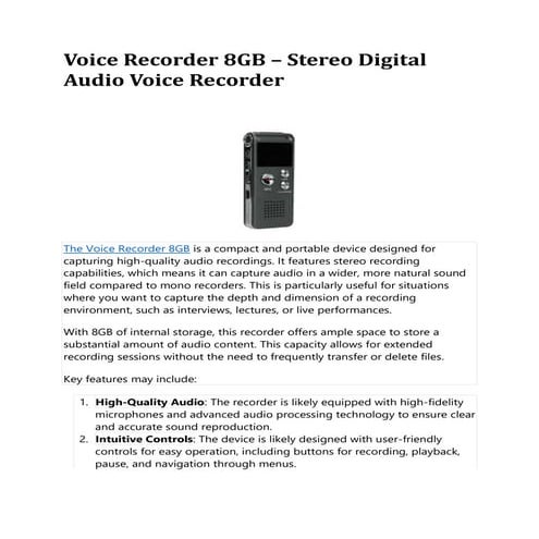 Voice Recorder 8GB.pdf | Digital Audio | Computer Software and Applications