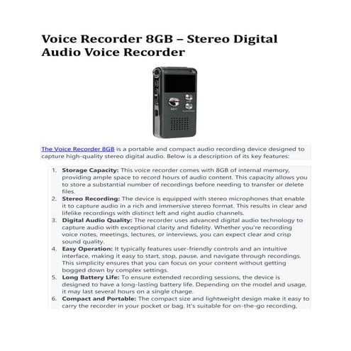 Voice Recorder 8GB.pdf | Digital Audio | Computer Software and Applications