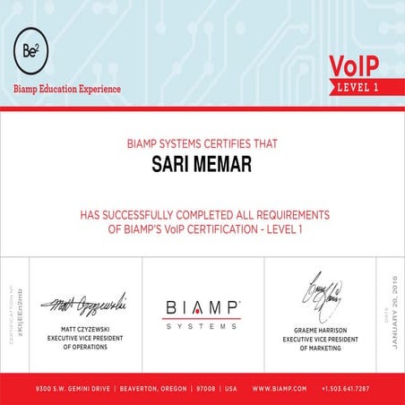 Biamp VOIP Certificate | PPT