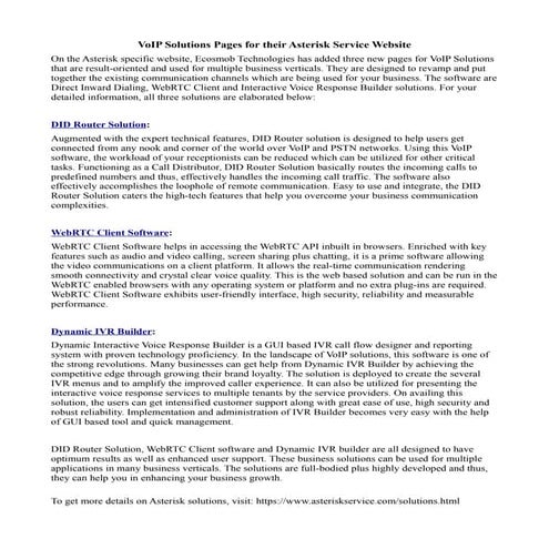 VoIP Solutions Pages for their Asterisk Service Website | PDF | Web ...