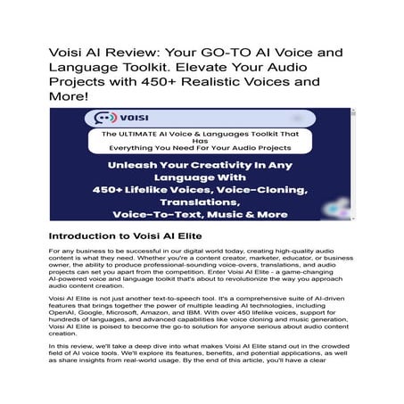 Voisi AI Review - Your GO-TO AI Voice and Language Toolkit. Elevate Your Audio Projects with 450 ...