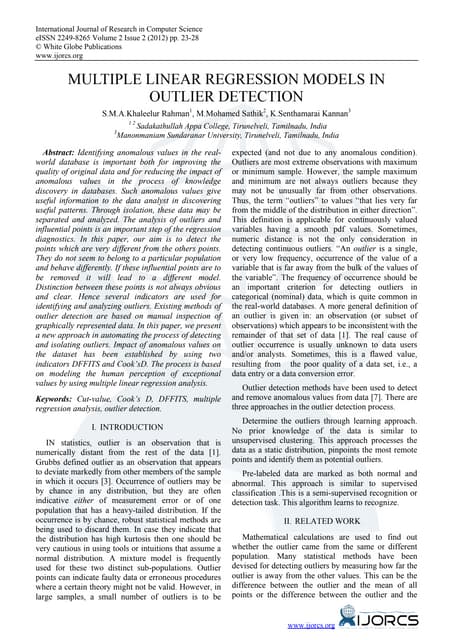 Parametric Methods For Outlier Detection Pptx
