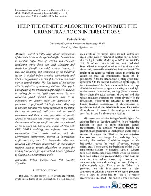 Help The Genetic Algorithm To Minimize The Urban Traffic On Intersections Pdf