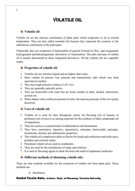 Volatile Oils | PPTX | Perfume and Fragrance | Beauty