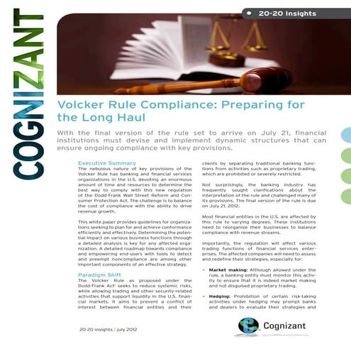 Volcker Rule Compliance: Preparing for the Long Haul | PDF